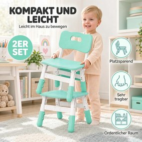 AIYAPLAY dětská židle k psacímu stolu, 2kusová sada, výškově nastavitelná 26-30 cm, ergonomické opěradlo, bez područek pro 1,5–8 let, zelená