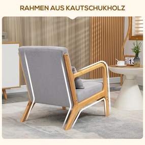 HOMCOM Lounge Křeslo Nordic Křeslo Obývací Pokoj S Rukama Polštář a Rám z Kaučukovníku pro Ložnici Nosnost 120 kg 61x78x76 cm Šedé