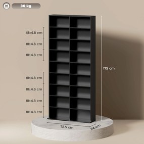 HOMCOM Moderní CD Kniha s 18 policemi pro 640 CD, Šatní skříň na CD z DTD, 78,5x24x175 cm, Černá