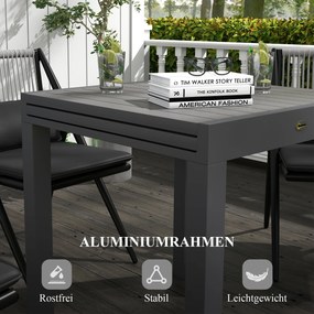 Outsunny zahradní stůl jídelní stůl pro 6 osob, rozkládací stůl na terasu do 70 kg, hliníková šedá 81/162 x 80 x 75 cm pro balkon a zahradu | Aosom.de