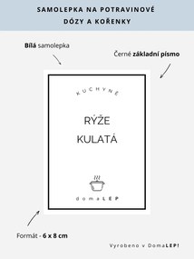 RÝŽE KULATÁ– bílá samolepka na dózu, základní písmo, 6 x 8 cm | DomaLEP