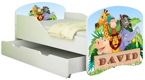 Dětská postel - ZOO + jméno 160x80 cm + šuplík