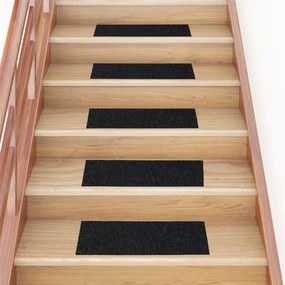 Schodové rohože samolepicí 15 ks 60 x 25 cm černé obdélníkové 326914