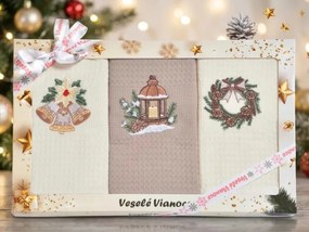 Praktik Vánoční dárková sada utěrek Zvonečky, lucerna a věneček - 3 ks