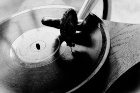 Obraz starožitný gramofon v černobílém provedení - 120x80 cm