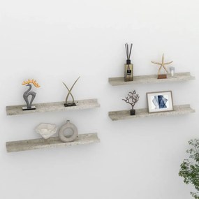 Nástěnné police 4 ks betonově šedé 60 x 9 x 3 cm 326705