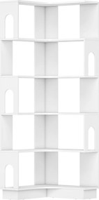 HOMCOM Rohový regál, 6úrovňový úložný regál s zakřivenými bočními díly, 60 x 165,5 cm, bílá