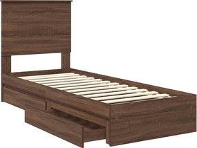 Postel s úložným prostorem se zásuvkou Hnědý dub 75 x 190 cm 3411263