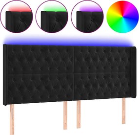 Čelo postele s LED černé 203 x 16 x 118/128 cm samet 3124452