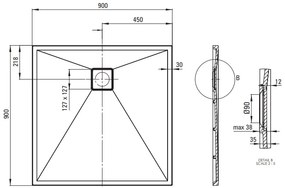 Aplomo Correo čtvercová sprchová vanička, antracit Rozměr vaničky: 90x90cm