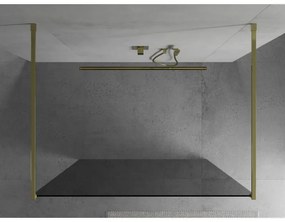 Mexen Kioto, průchozí sprchová zástěna 100 x 200 cm, 8mm šedé sklo, 2x zlatá stabilizační rozpěra, 800-100-002-50-40