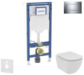 Geberit Duofix - Set předstěnové instalace, klozetu a sedátka Ideal Standard Tesi, tlačítka Sigma20, Rimless, SoftClose, lesklý chrom/chrom mat SANI11CD1100