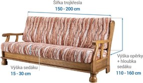 Bielastické potahy OCEANO NOVÉ cihlové trojkřeslo s dřevěnými rukojeťmi (š. 150 - 200 cm)