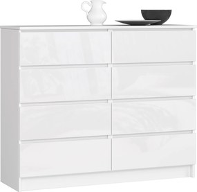 Komoda K120 8SZ bílá/bílý lesk