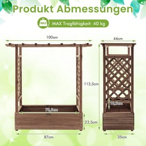 Costway Vyvýšený záhon s mřížovím a závěsným střešním truhlíkem Květinový