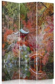 Ozdobný paraván Japonská zahrada - 110x170 cm, třídílný, klasický paraván