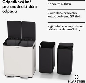Klarstein EcoVista, odpadkový koš s kompostérem, 40 l + 3 l/koš + kompostér, Soft-Close