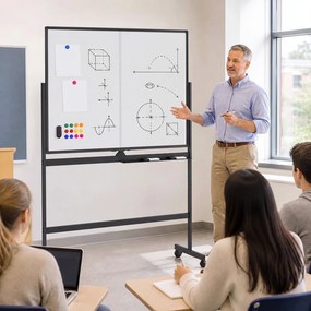 Costway Oboustranná magnetická tabule 120 × 90 cm na stojanu, černá