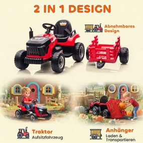 AIYAPLAY Elektrický dětský traktor, sedací traktor s dálkovým ovládáním, měkký start, pro děti ve věku 3-8 let, červený