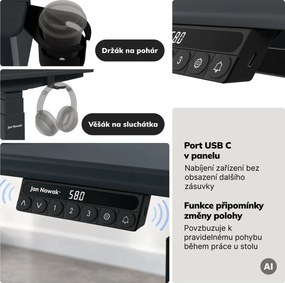 Elektrický stůl s regulací výšky ergonomický antracitový,1600x800 mm: ARIA