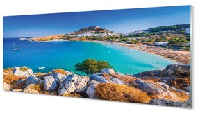 akrylový obraz Řecko pobřeží beach panorama 120x60 cm