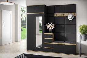 Eka Předsíňová stěna s čalouněnými panely Trinity 33 - Dub Artisan s černou / Černá 2316