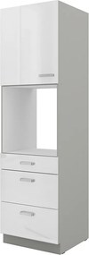 BIANCA sb | vysoká skříňka 60 DPS-210 3S1F na vestavnou troubu | PREMIUM BOX | 60 cm | světle šedá/bílá lesk