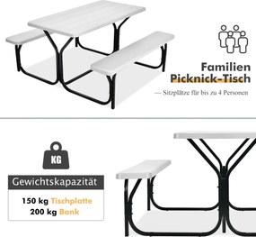 Costway Sada pivního stanu piknikový stůl a 2 lavice s kovovým rámem, bílý
