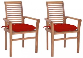 Zahradní jídelní židle s poduškou 2 ks teak Dekorhome Červená