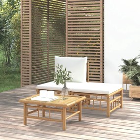 3dílná zahradní sedací souprava krémově bílé podušky bambus - Default Title