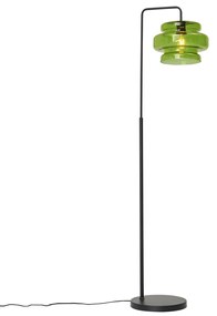 Retro stojací lampa černá se zeleným sklem - Denise
