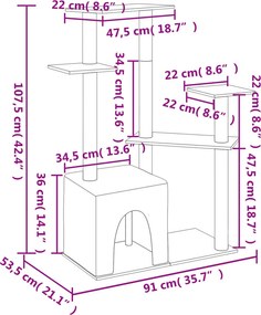 Škrabadlo pro kočky se sisalovými sloupky krémové 107,5 cm 172070