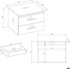 Závěsná skříňka pod umyvadlo s deskou NEL 2S 60 cm kašmírová