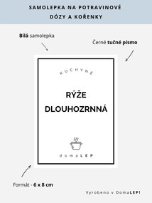 RÝŽE DLOUHOZRNNÁ– bílá samolepka na dózu, tučné písmo, 6 x 8 cm | DomaLEP