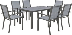 Outsunny Sada zahradního nábytku pro 6 osob, venkovní lounge set, ocelové rámy, stohovatelné židle, vysoké opěrky hlavy, šedá | Aosom