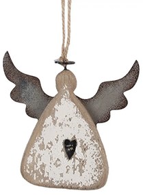 Závěsná dřevěná figurka anděl se srdíčkem Angel Rustic - 10*2*10 cm