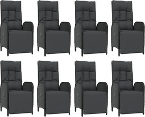 9dílný zahradní jídelní set s poduškami černý polyratan 3185064