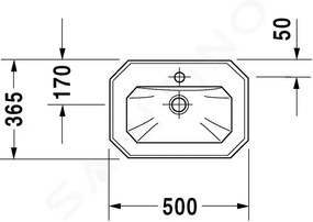 DURAVIT - 1930 Umyvadlo 500x365 mm, s přepadem, s otvorem pro baterii, WonderGliss, bílá (07855000001)