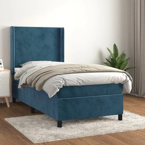 vidaXL Box spring postel s matrací 90x200 cm samet [3132541] Barva: Tmavě moddrá
