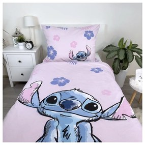 Světle růžové bavlněné dětské povlečení na jednolůžko 140x200 cm Lilo &amp; Stitch "Pink" – Jerry Fabrics