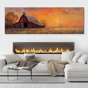 Obraz na plátně - Stará stodola a jemný západ slunce FeelHappy.cz Velikost obrazu: 150 x 50 cm