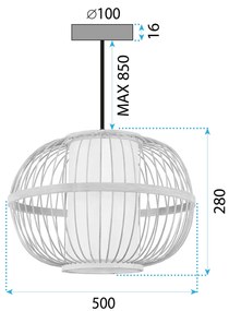 Toolight Natural, závěsné stropní svítidlo 50cm 1xE27 APP1632-1CP, přírodní hnědá-bílá, OSW-05144