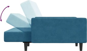 vidaXL 2místná rozkládací pohovka s podnožkou samet [3216235] Barva: Modrá