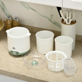 HOMCOM Přístroj na jogurt, 1,5 l jogurtovač s cedníkem, víkem, 20 W jogurtovač pro řecký jogurt, pro 3–5 osob, 19,5x17,5x21,4 cm, bílá