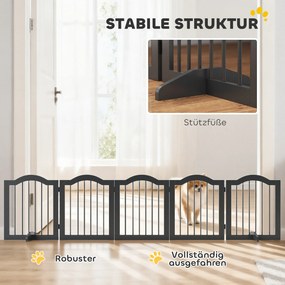 Bariérový plot pro psy Volně stojící ochranný plot s nožičkami, skládací plot pro psy, 5 panelů, 261,5 x 29,5 x 61 cm, černý