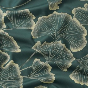 Goldea povlečení z bavlněného saténu - listy ginkgo na tmavě zeleném 200 x 200 a 2ks 70 x 90 cm