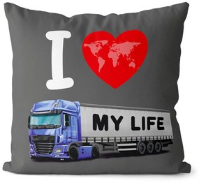 Polštářek Kamion – My life (Velikost: 55 x 55 cm, Barva kamionu: Modrá)
