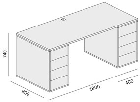 PLAN Kancelářský psací stůl s úložným prostorem BLOCK B03, dub přírodní/grafit