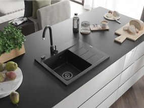 Mexen Ben, 1-komorový granitový dřez 600x500x190 mm, levý + černý sifon, černá-zlatá metalíza, 6522605000-75-B