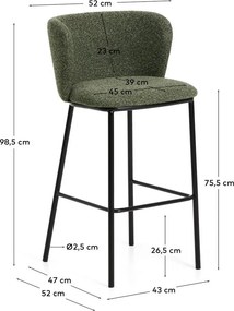 Tmavě zelená čalouněná barová židle (výška sedáku 75 cm) Ciselia – Kave Home